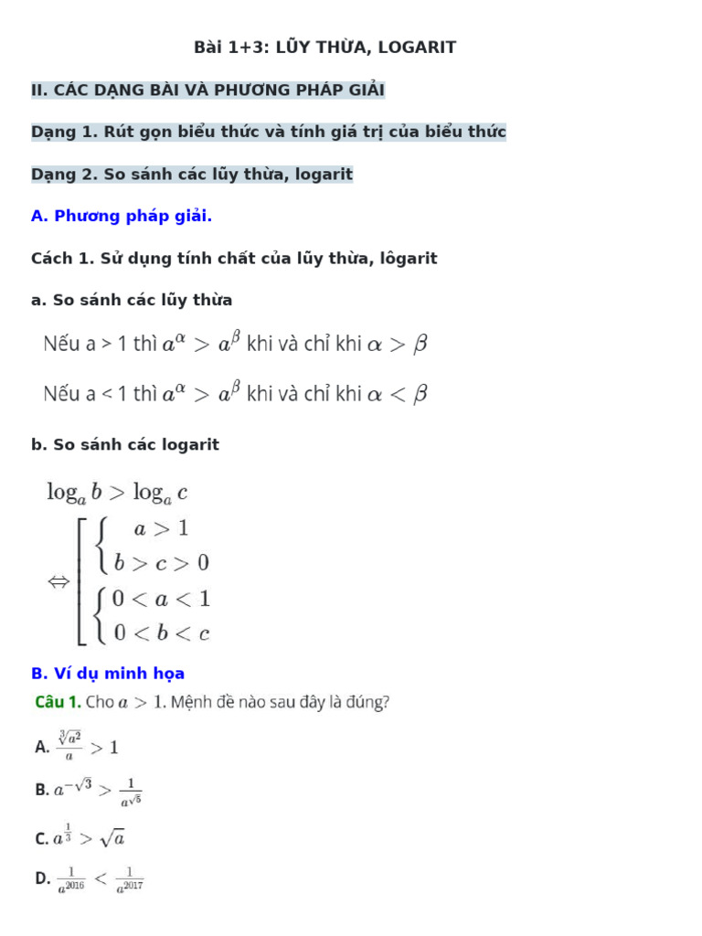 Bài Tập Lũy Thừa, Logarit | PDF