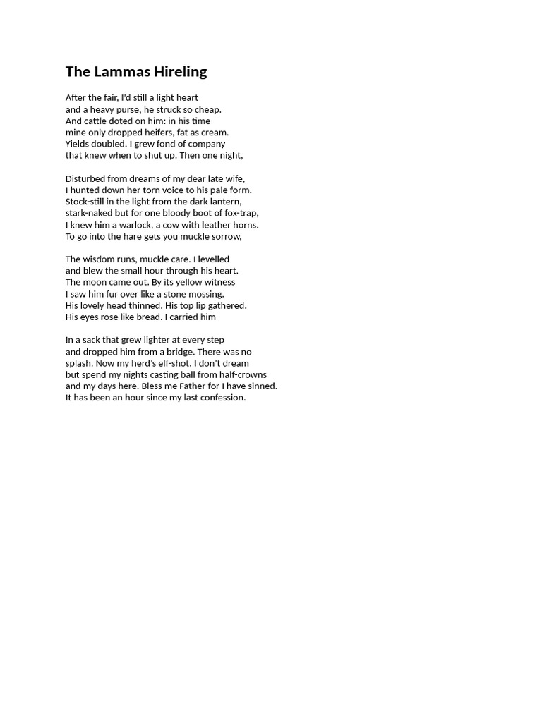 The Lammas Hireling Poem | PDF