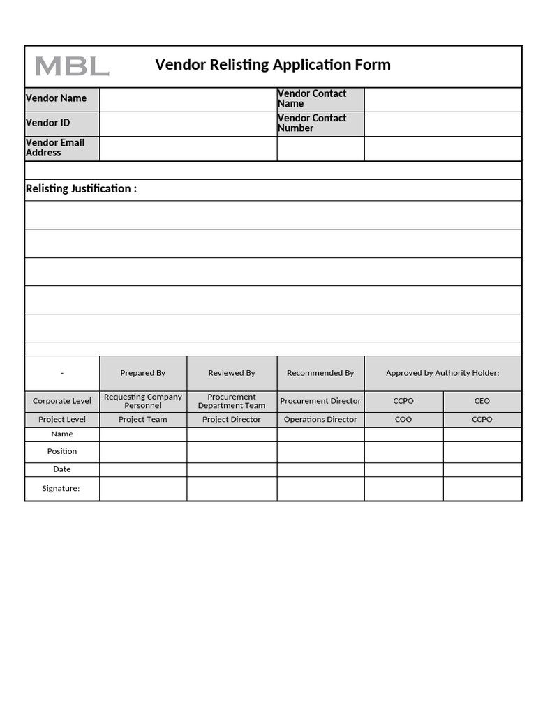 Relisting Application Form | PDF