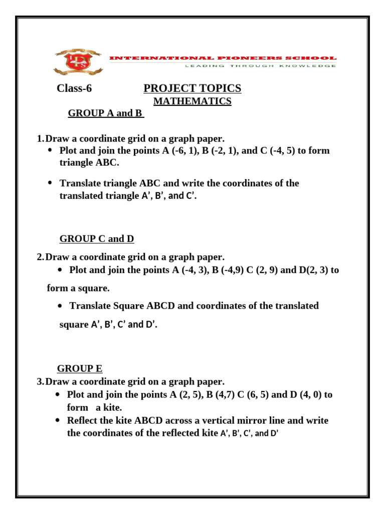 PROJECT TOPICS For Grade - 6 | PDF