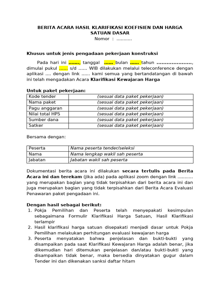Form 12a BERITA ACARA Hasil Evaluasi Kewajaran Harga - Pek Konstruksi | PDF