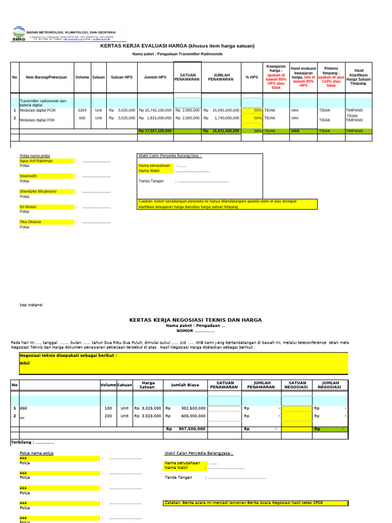 Form 17b Kertas Kerja Negosiasi Teknis Dan Harga | PDF