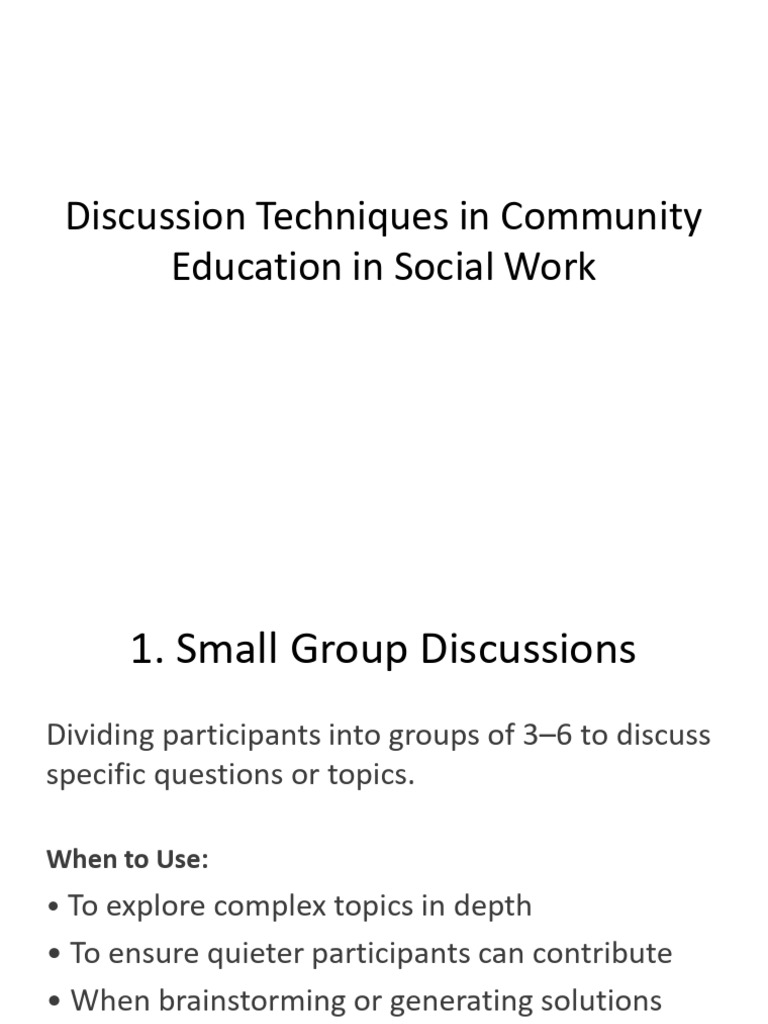 Discussion Techniques Social Work Enhanced | PDF | Brainstorming ...