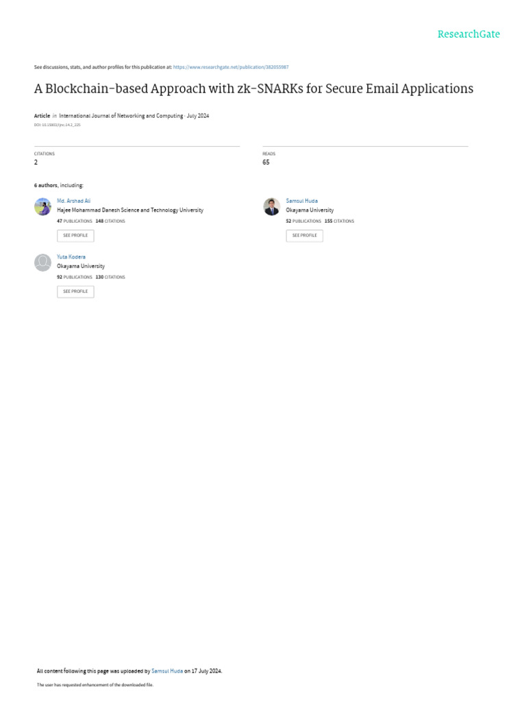 A Blockchain-Based Approach With zk-SNARKs | PDF | Public Key Cryptography | Encryption