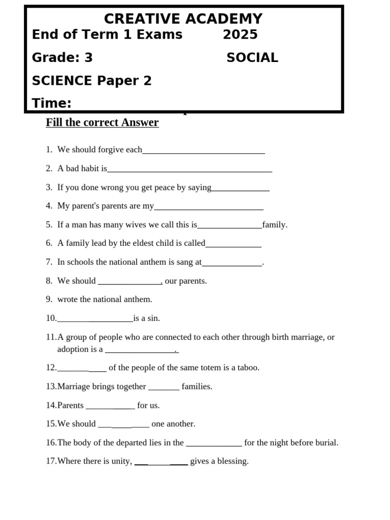 Grade 3 Social Science Paper 2 | PDF
