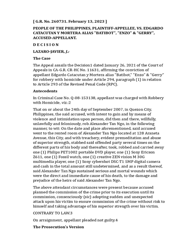 Pp. vs. Catacutan - Robbery With Homicide | PDF | Hearsay | Witness