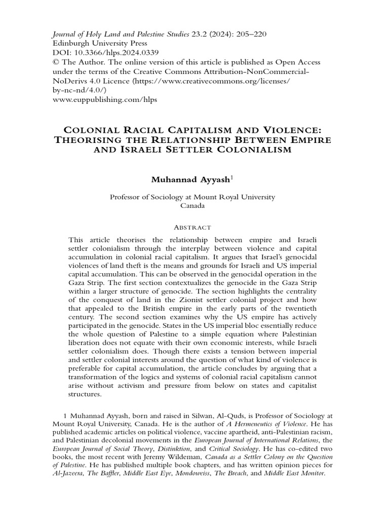 Colonial Racial Capitalism and Violence Theorising the Relationship ...