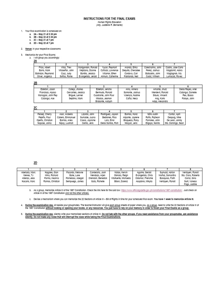 Final Exam Instructions: Human Rights Education | PDF | Educational ...