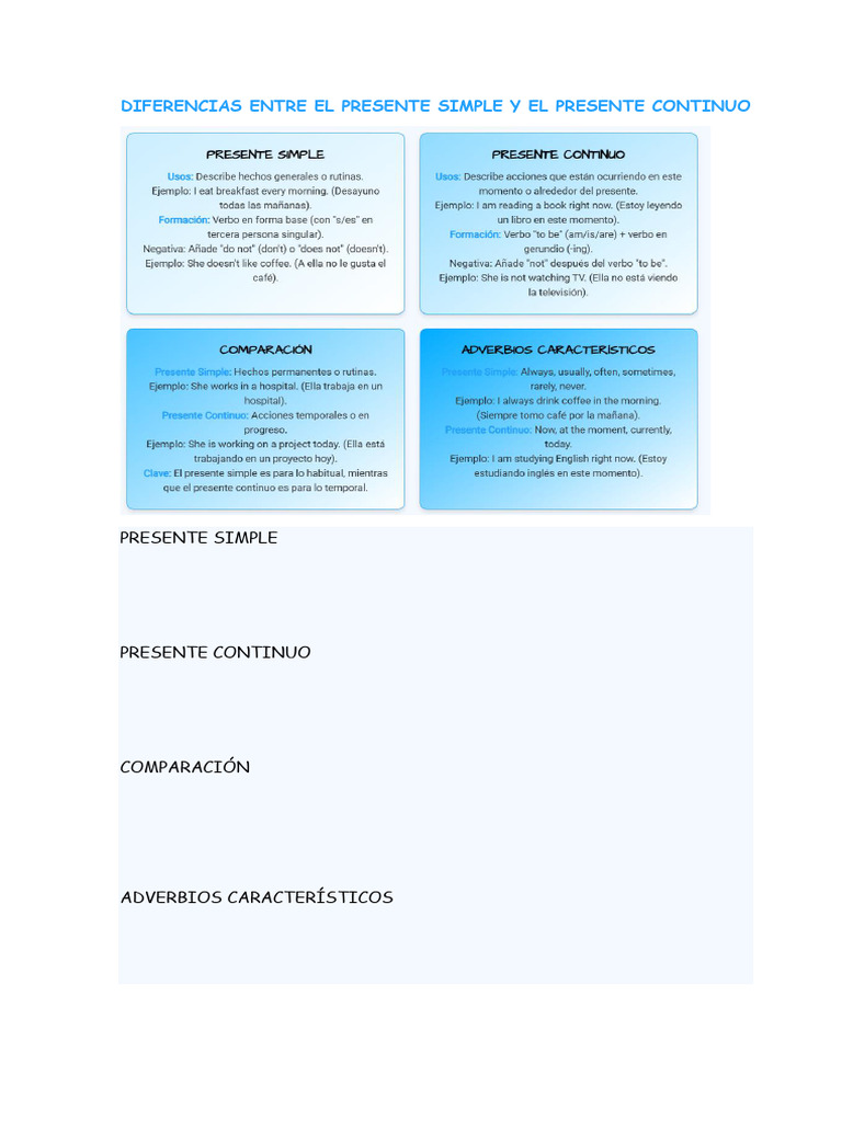 Diferencias entre presente simple y continuo | PDF | Tipología ...
