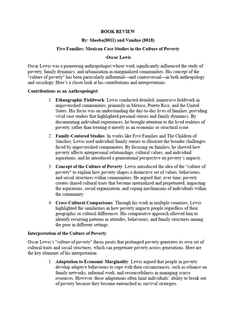 Oscar Lewis: Five Families Reviewed | PDF | Poverty | Poverty ...