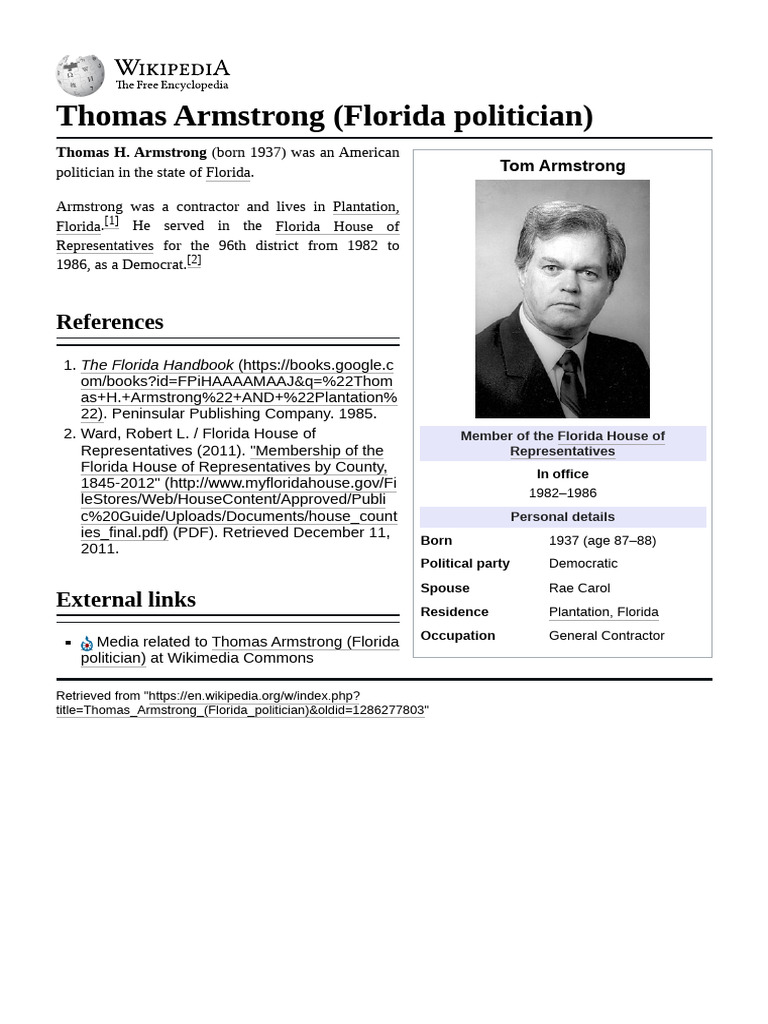 Thomas Armstrong (Florida Politician) | PDF