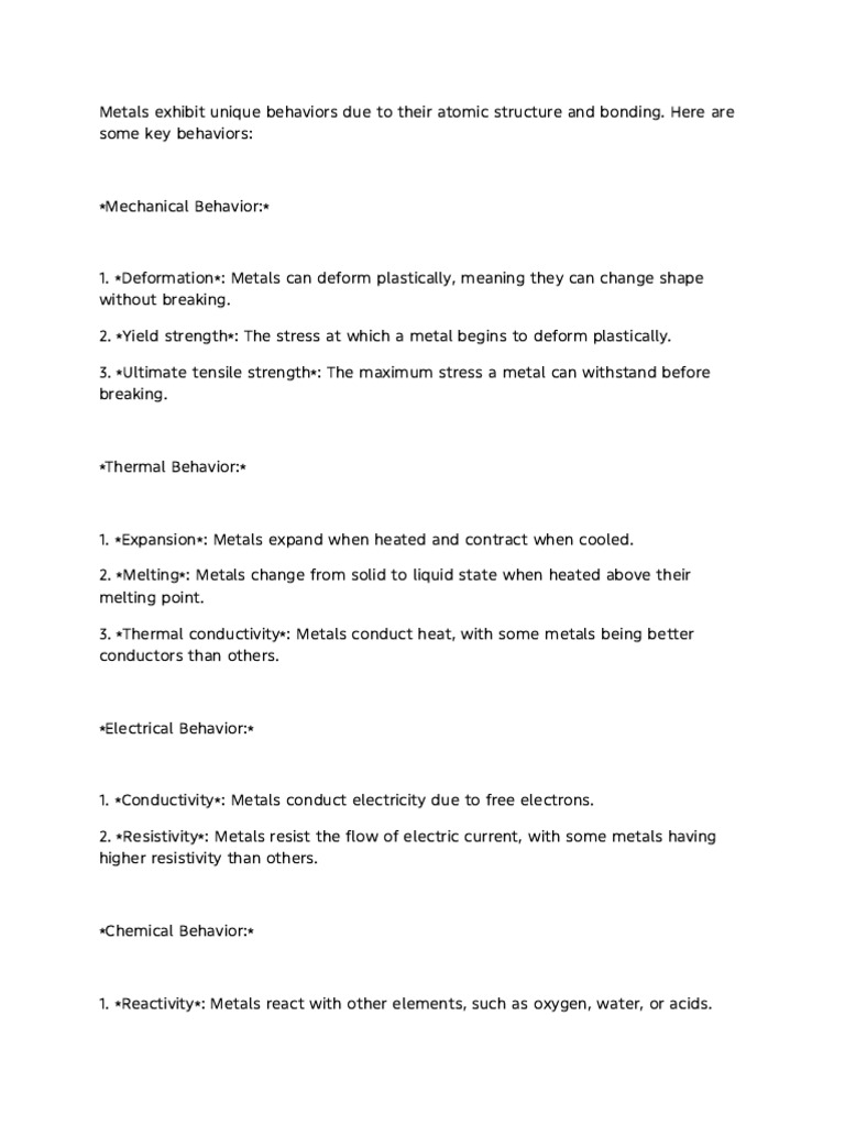 Metals Behavior | PDF