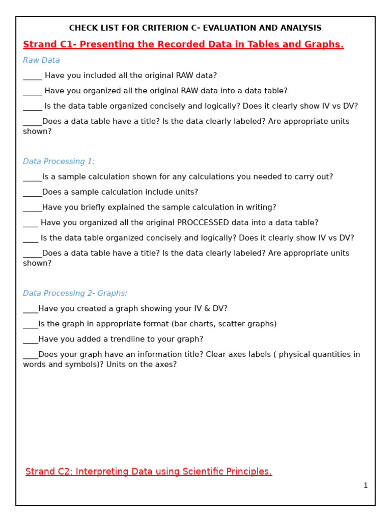 CHECK_LIST_FOR_CRITERION_C_EN | PDF | Experiment | Accuracy And Precision