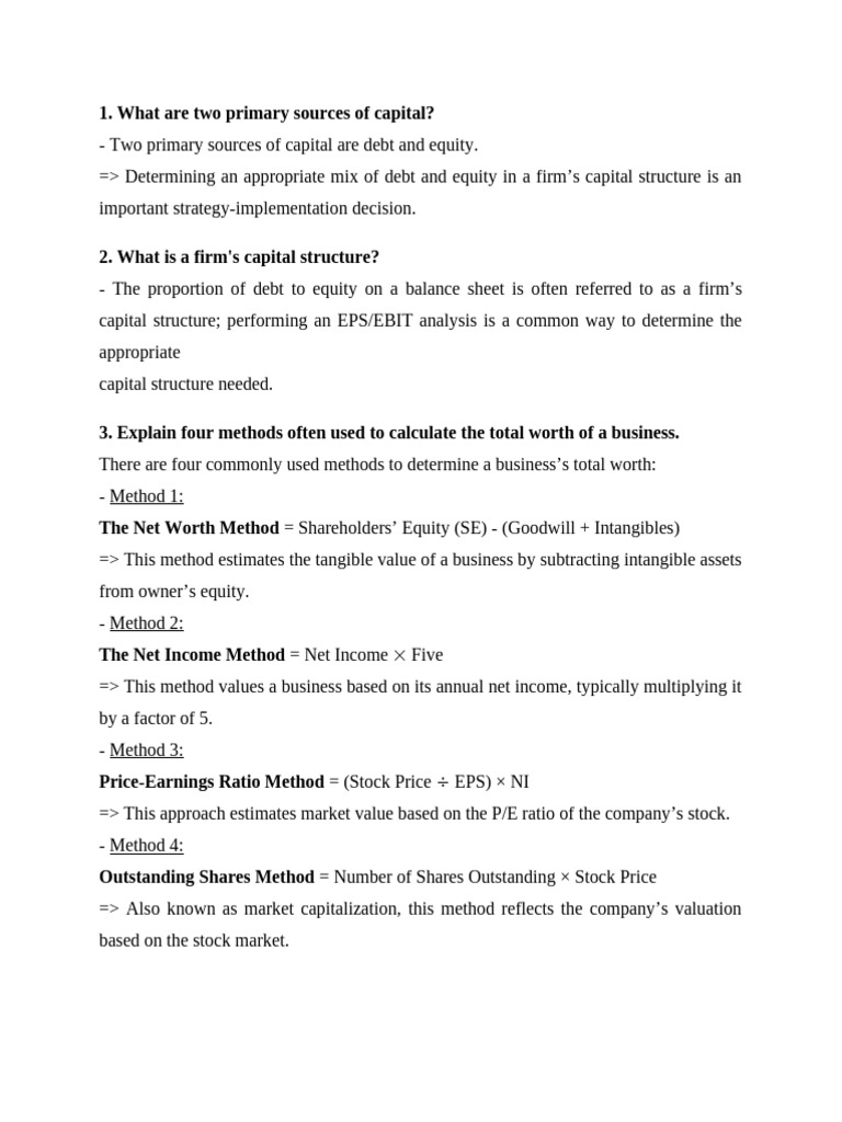 Capital Structure and Business Valuation Methods | PDF
