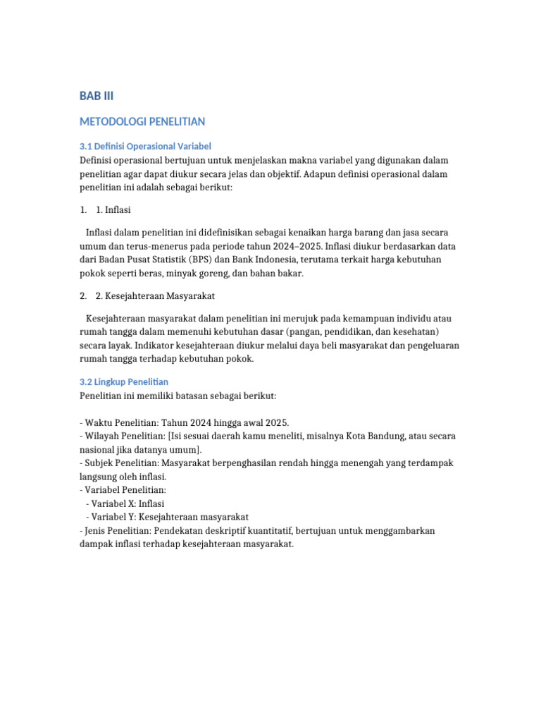 Contoh Definisi Operasional Dan Lingkup Penelitian | PDF