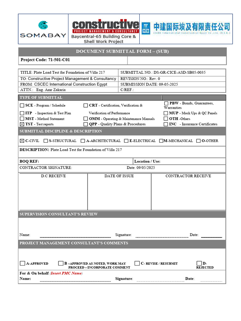 Plate Load Test Submission for Villa 217 | PDF