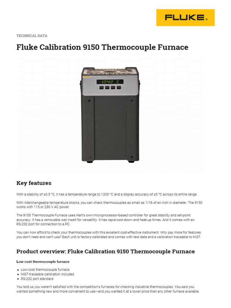 Fluke 9150 Thermocouple Furnace Guide | PDF | Thermocouple | Calibration
