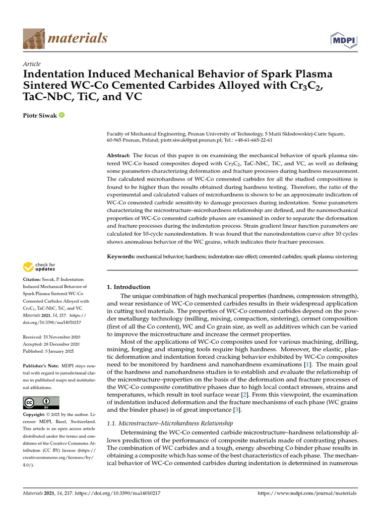 Indentation Induced Mechanical Behavior of Spark P | PDF | Plasticity (Physics) | Hardness