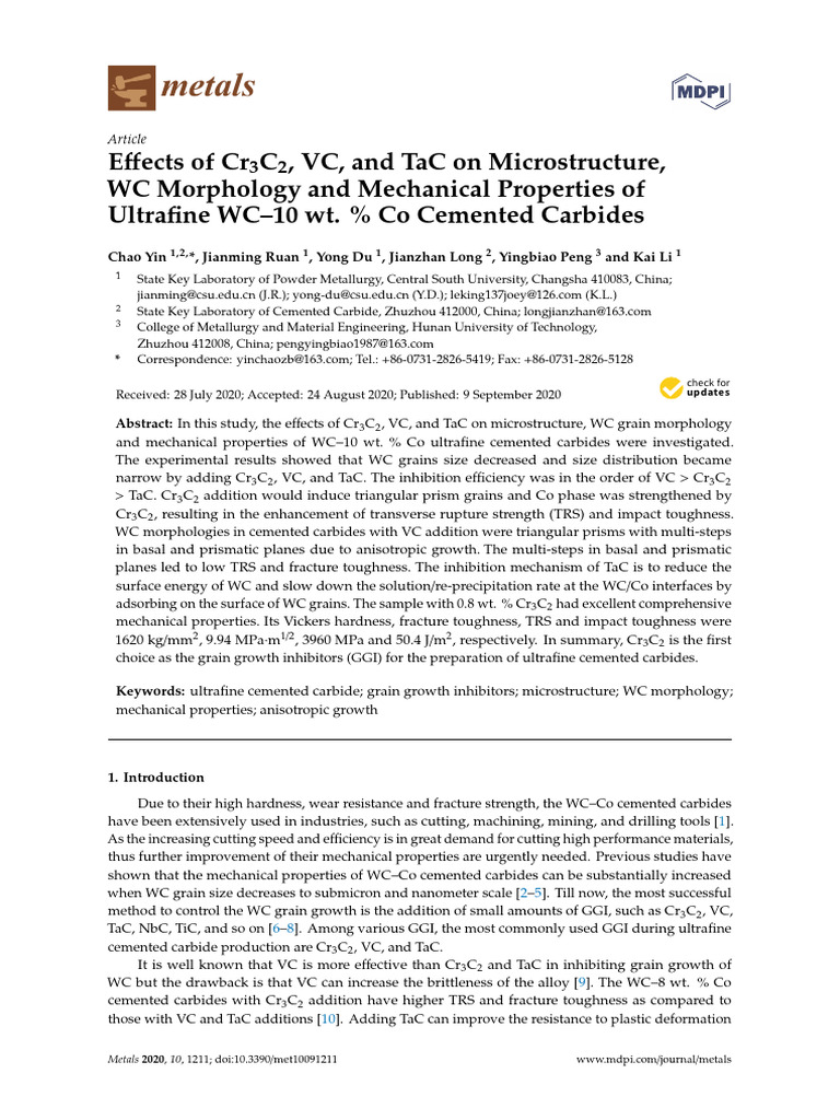 Effects of Cr3C2 VC and TaC On Microstructure WC M | PDF | Fracture ...