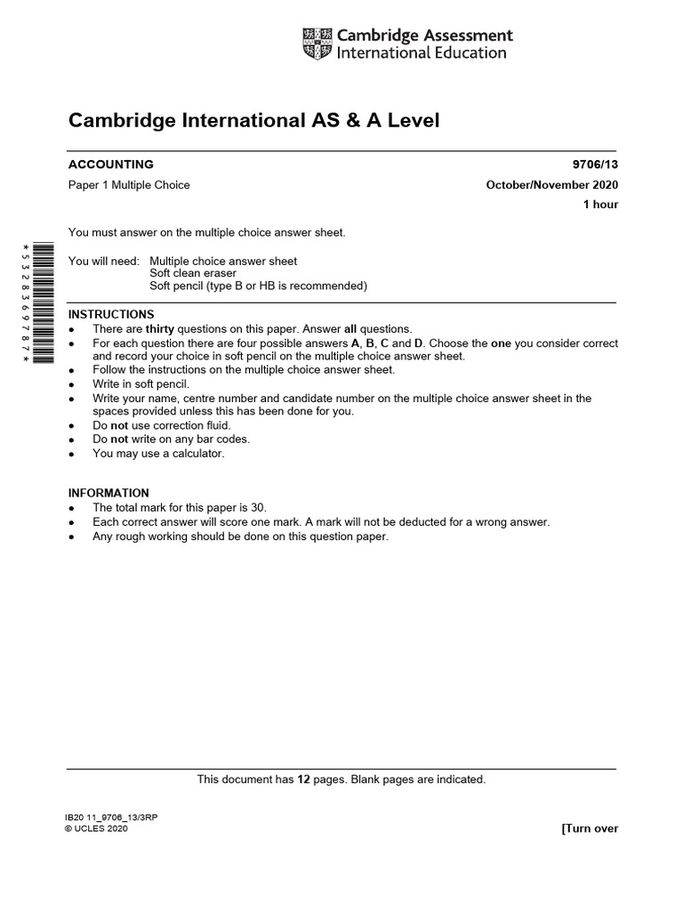Cambridge International AS & A Level: Accounting 9706/13 | PDF | Debits ...