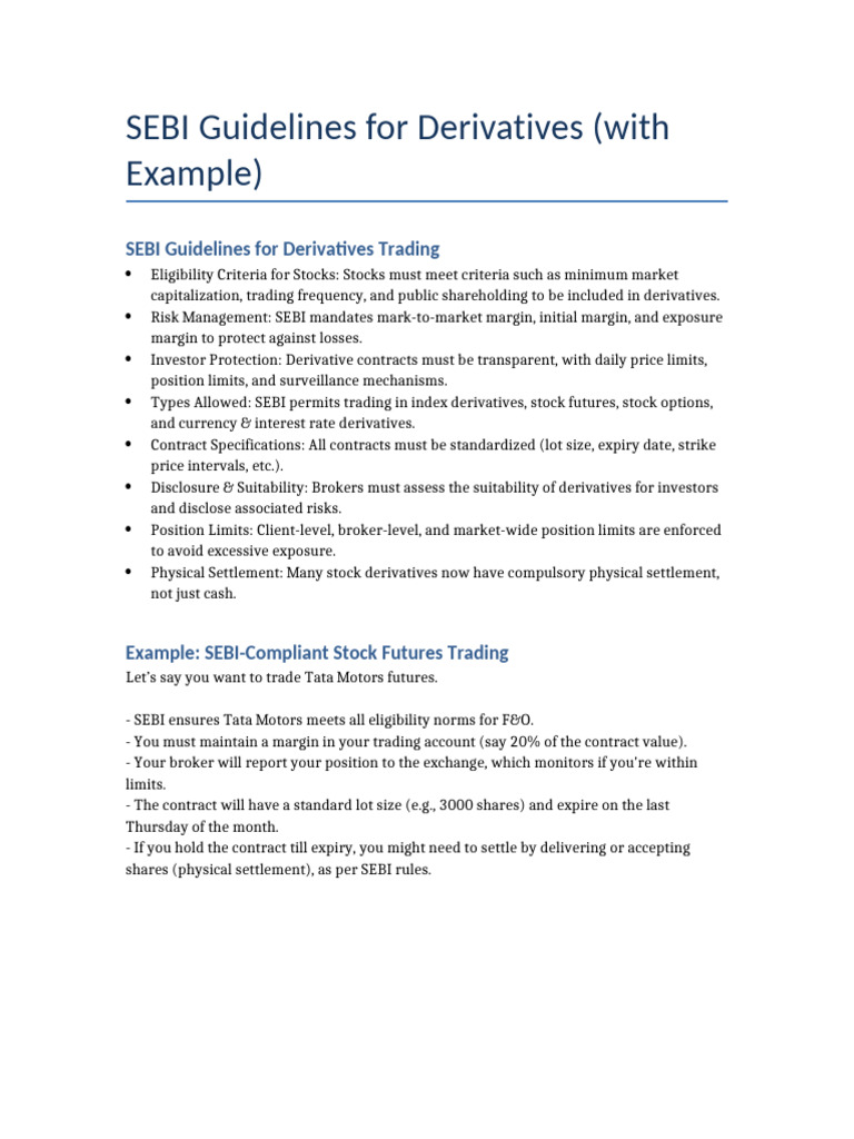 SEBI Guidelines For Derivatives | PDF