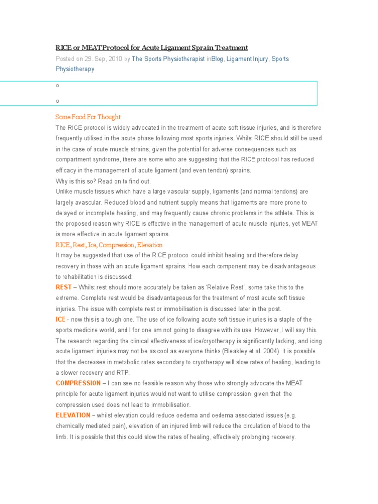 RICE or MEAT Protocol For Acute Ligament Sprain Treatment | PDF ...