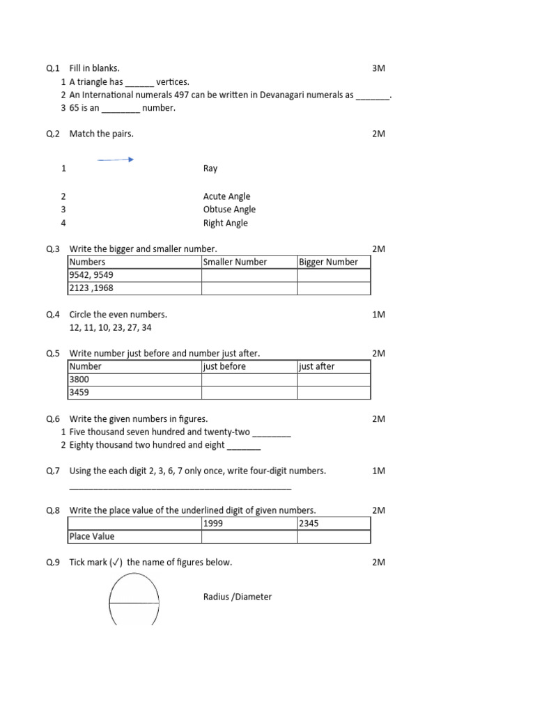 Unit Test 1 Class Iv Pdf