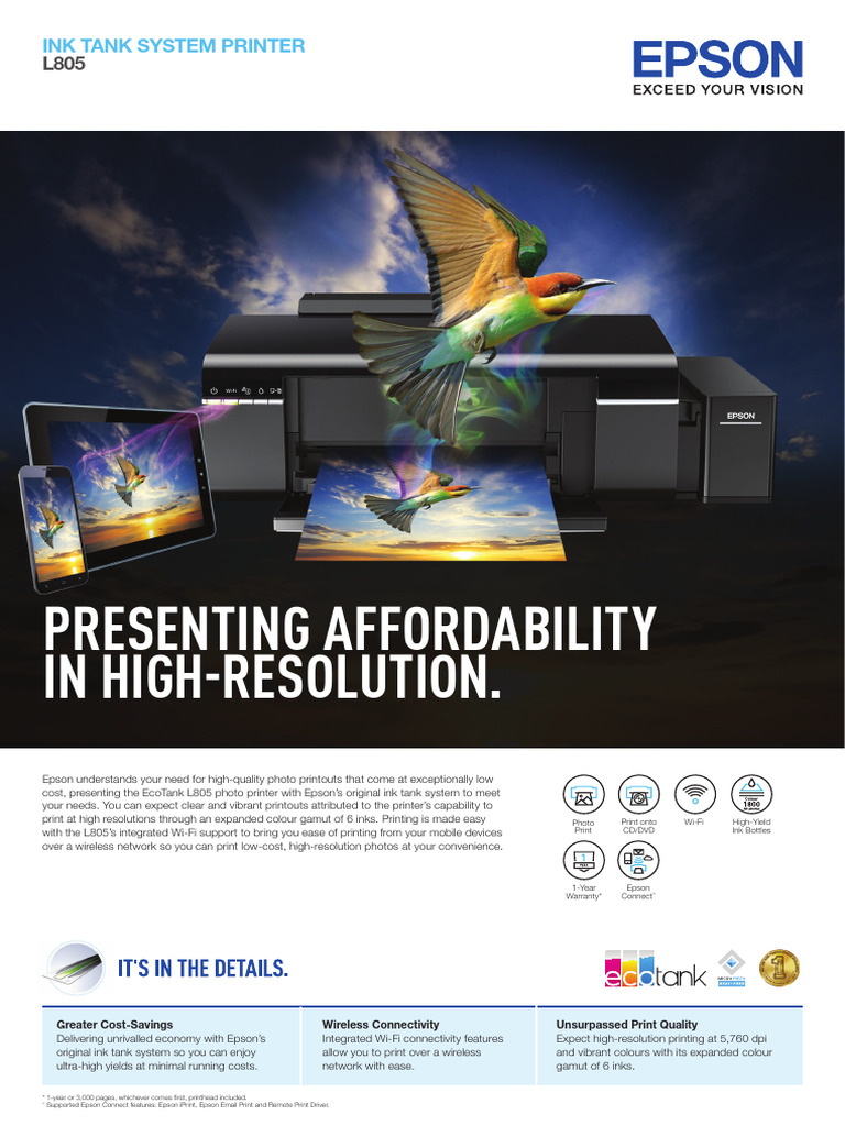 Epson InkTankSystemPrinter L805 | PDF | Printer (Computing) | Computing
