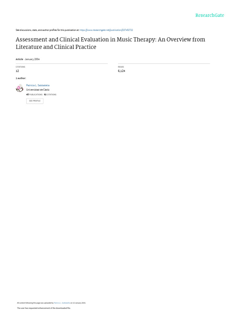 Assessment and Clinical Evaluation of Music Therapy | PDF ...