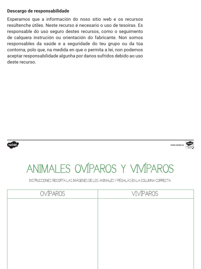 clasificar animales oviparos y viviparos | PDF