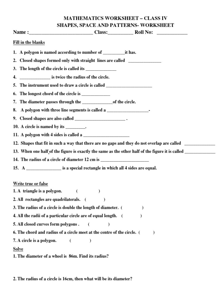 Class IV Circle and Shape Worksheet | PDF | Circle | Shape