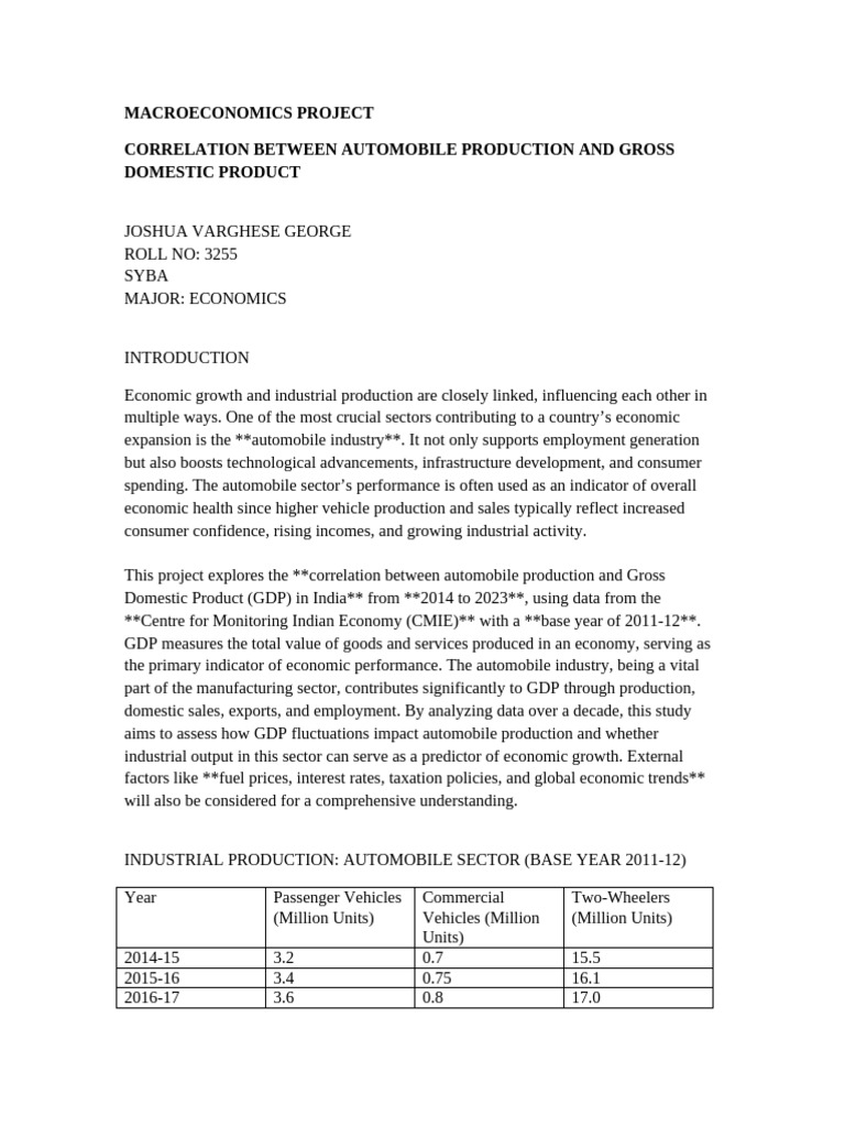 Final_Structured_Correlation_Automobile_GDP | PDF | Gross Domestic Product | Macroeconomics