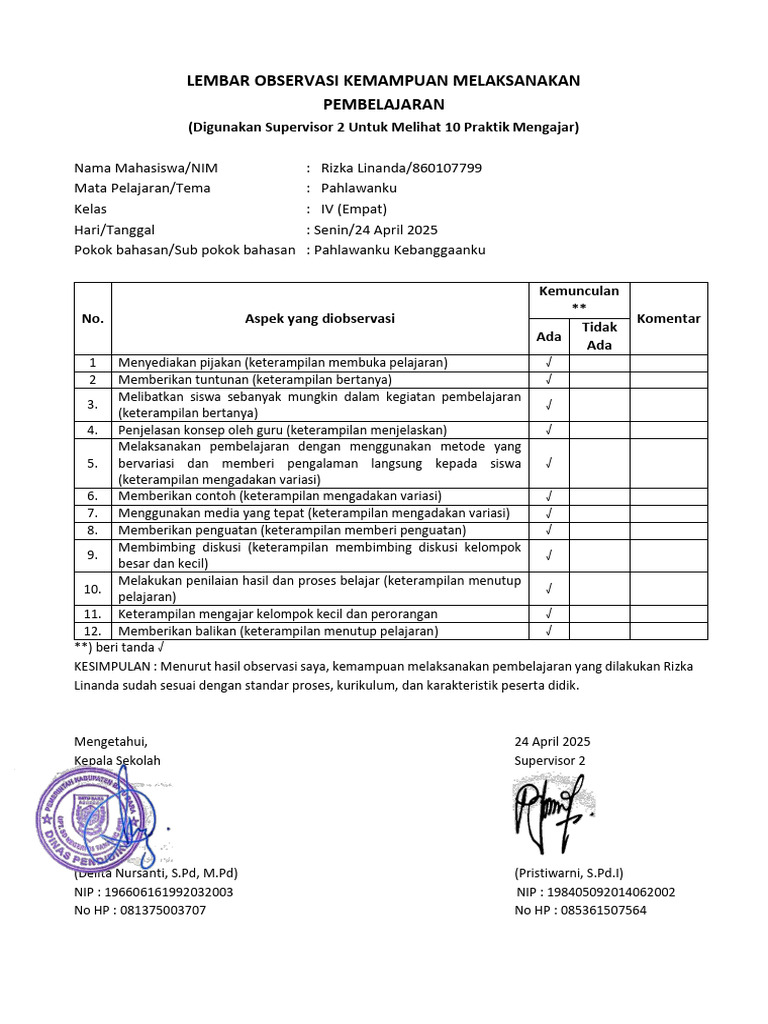 Observasi Pembelajaran Rizka Linanda | PDF