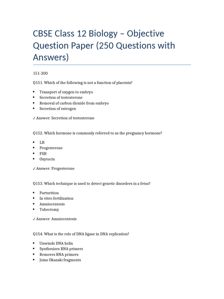 CBSE Class 12 Biology Objective Questions4 | PDF | Primer (Molecular ...
