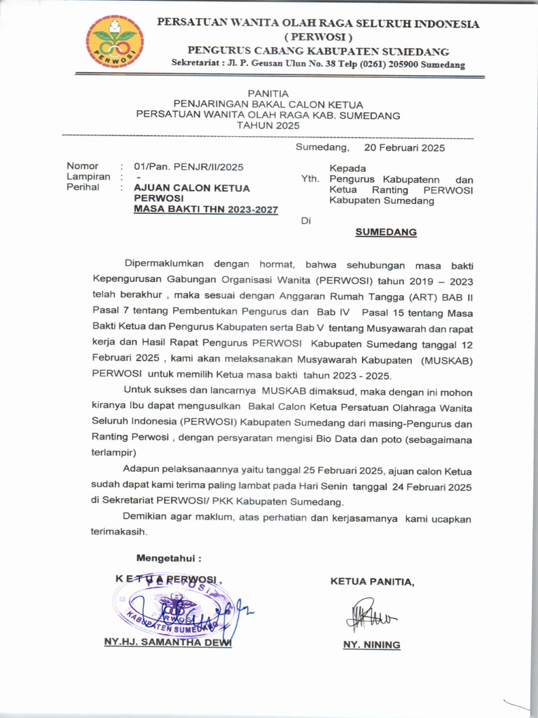 Ajuan Calon Ketua Perwosi | PDF