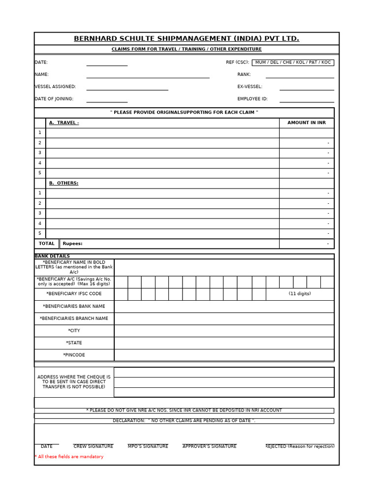 Travel Claim Form - Trainings | PDF
