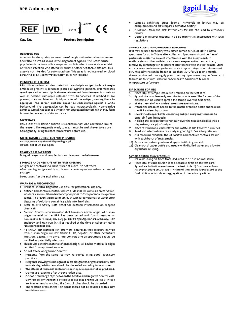 RPR 5ml 10ml Carbon Antigen Rev 5 | PDF | Blood Plasma | Antibody