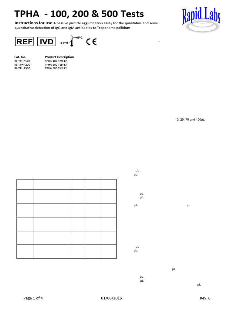 Tpha 100t 200t 500t Ifu Ce Rev6 Multiple | PDF | Infection | Antibody
