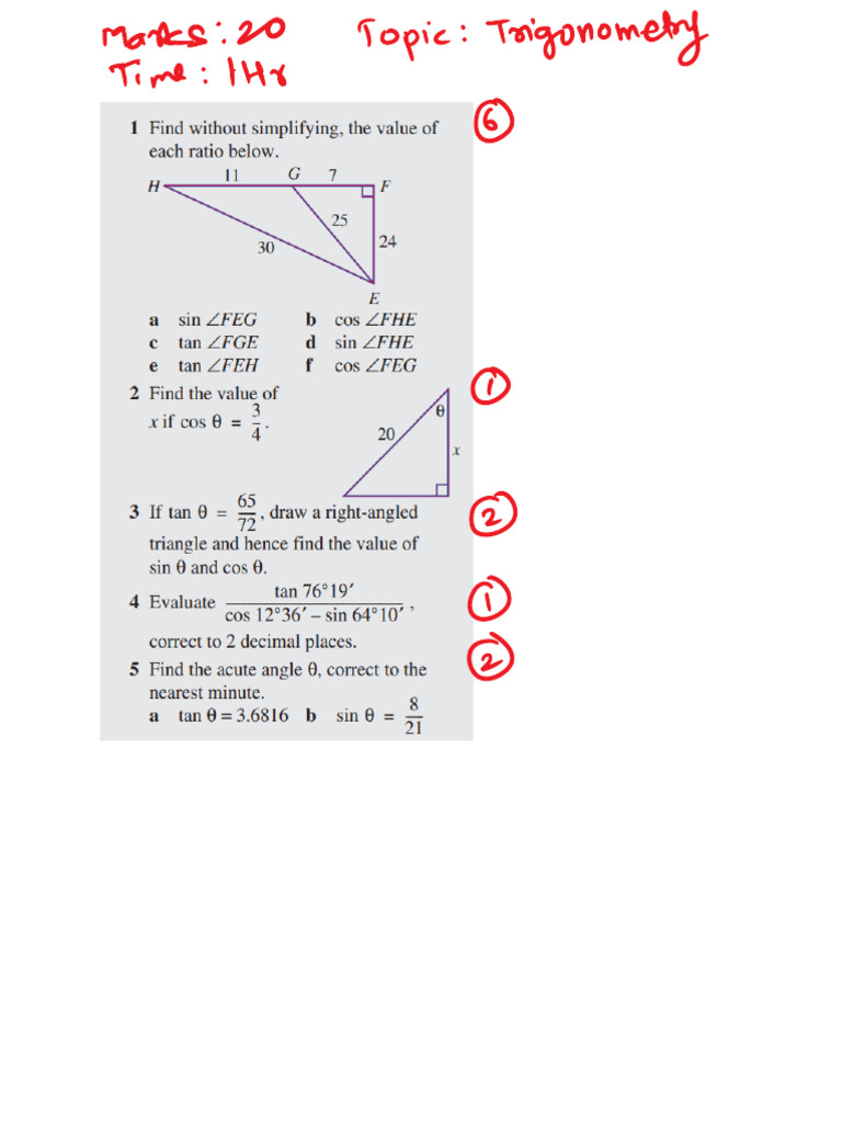 Trigonometry Test | PDF