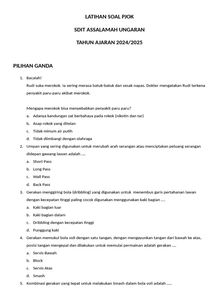 Latihan Soal Pjok Psaj 2025 | PDF