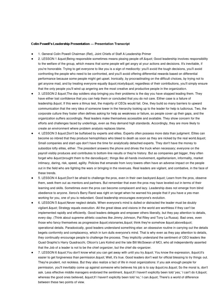 Lessons in Leadership: General Colin Powell's 12 Principles for ...