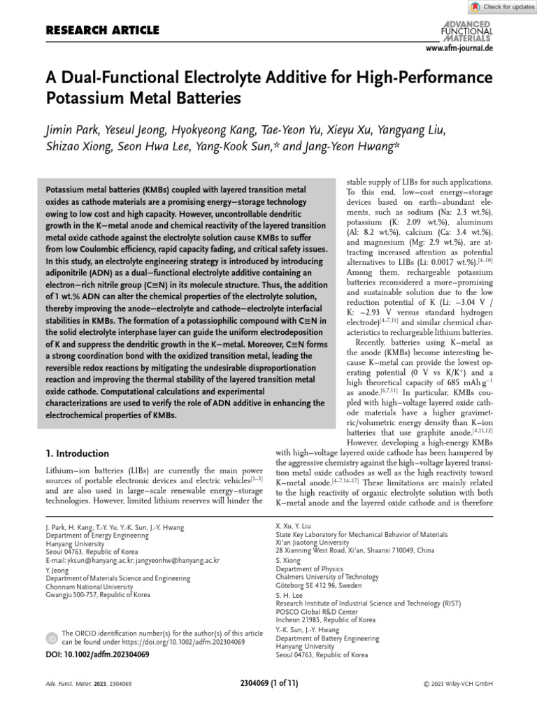Adv Funct Materials - 2023 - Park | PDF | Cathode | Anode