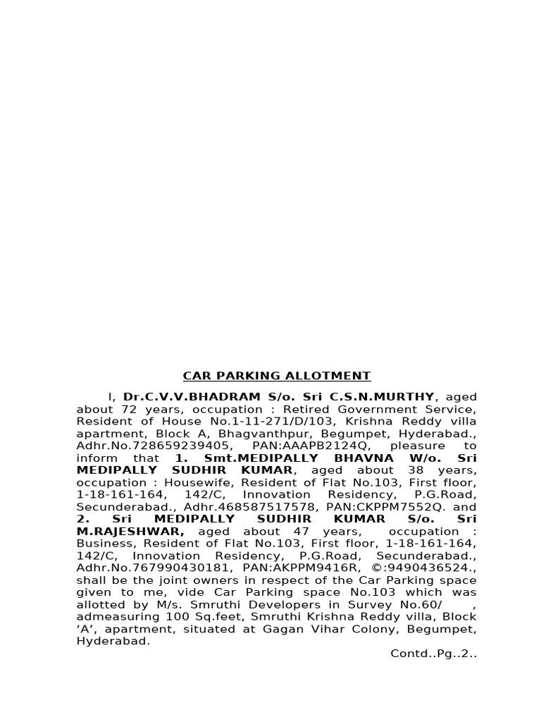 Car Parking Allotment | PDF