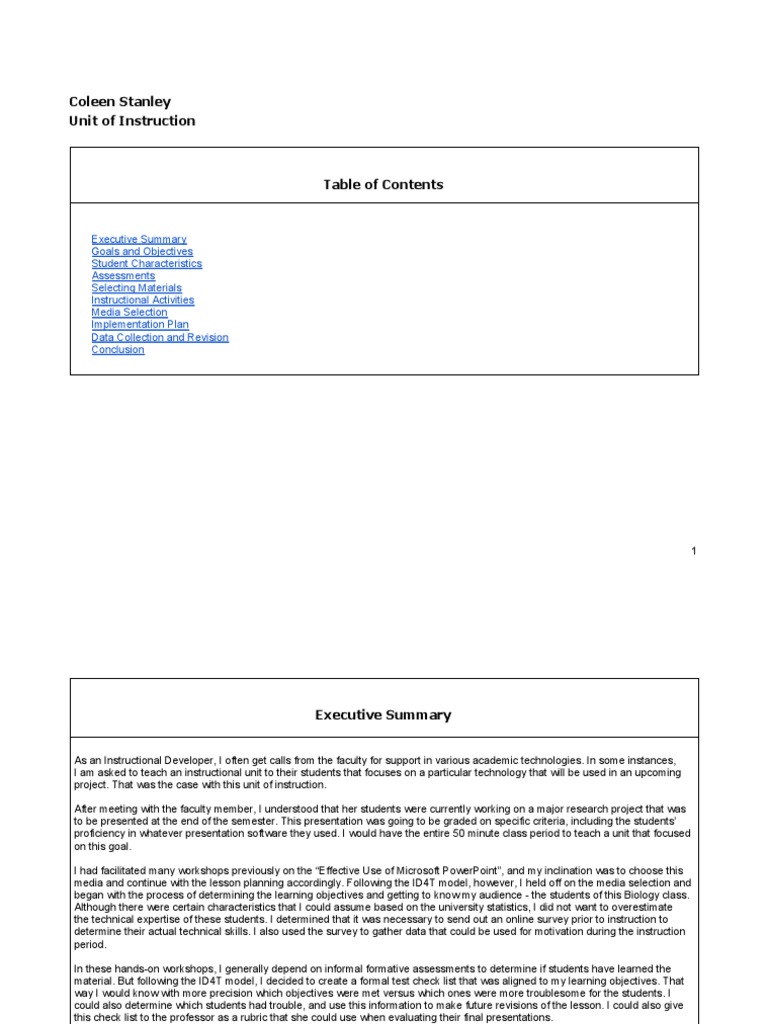 Designing A Unit of Instruction | PDF | Instructional Design ...