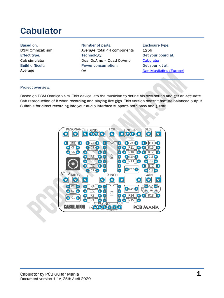 Cabulator: Custom Cab Simulator Guide | PDF | Printed Circuit Board ...