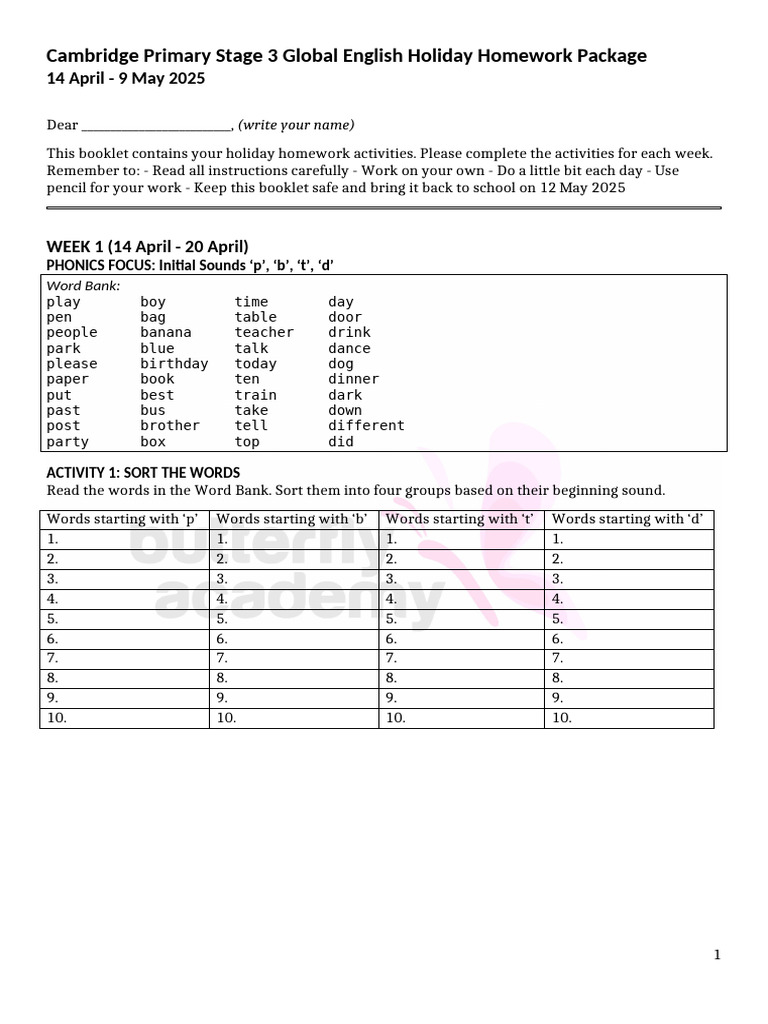 Stage 3 Esl Holiday Homework | PDF | Languages | Foreign Language Studies