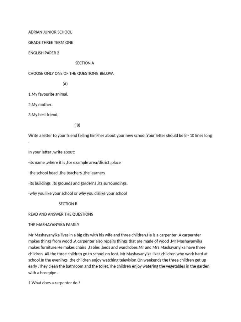 English Paper 2 Grade 3 2025 | PDF