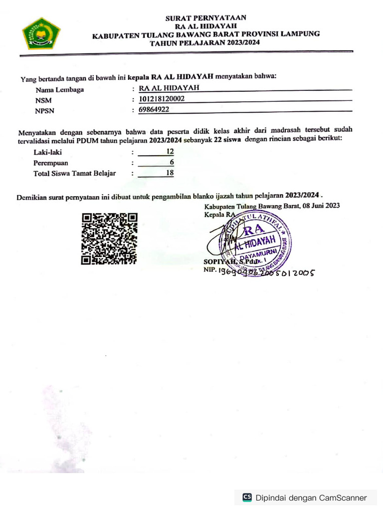 Ra Al Hidayah - Surat Pernyataan Pdum TTD | PDF