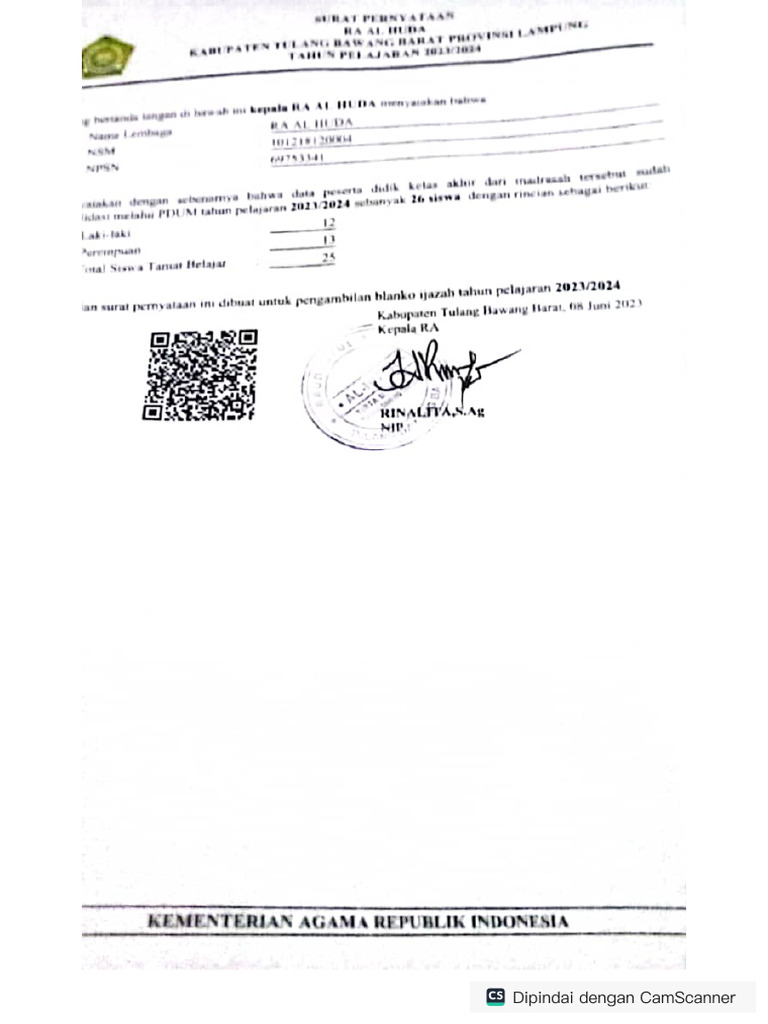 RA AL HUDA_SURAT PERNYATAAN PDUM TTD | PDF