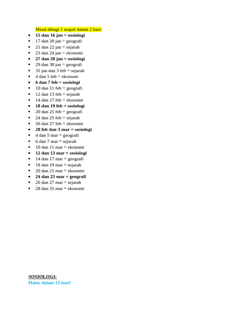 Jadwal Pelajaran Mind Mapping | PDF